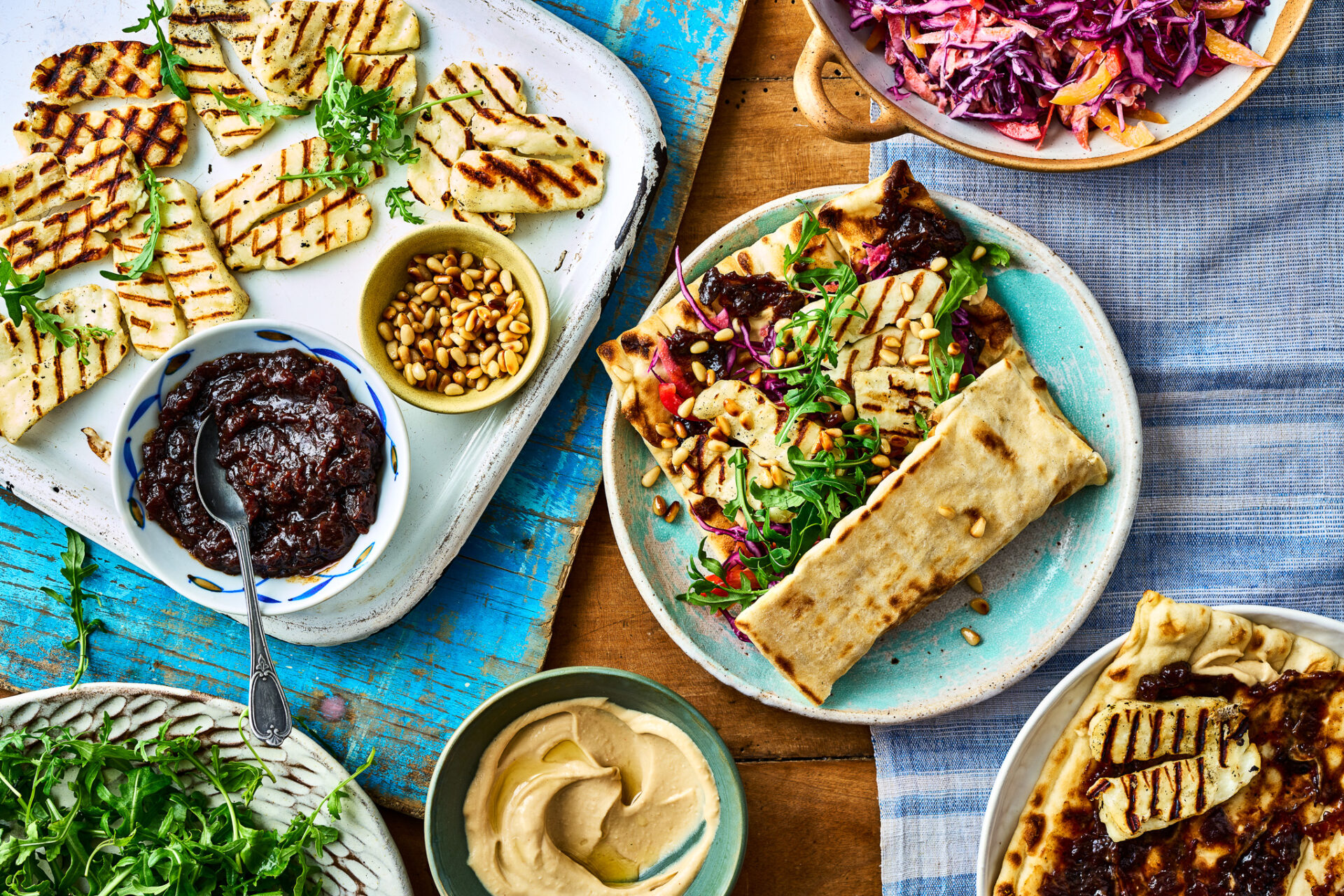 Halloumi, hummus and Tracklements Green Tomato Chutney flatbreads ...